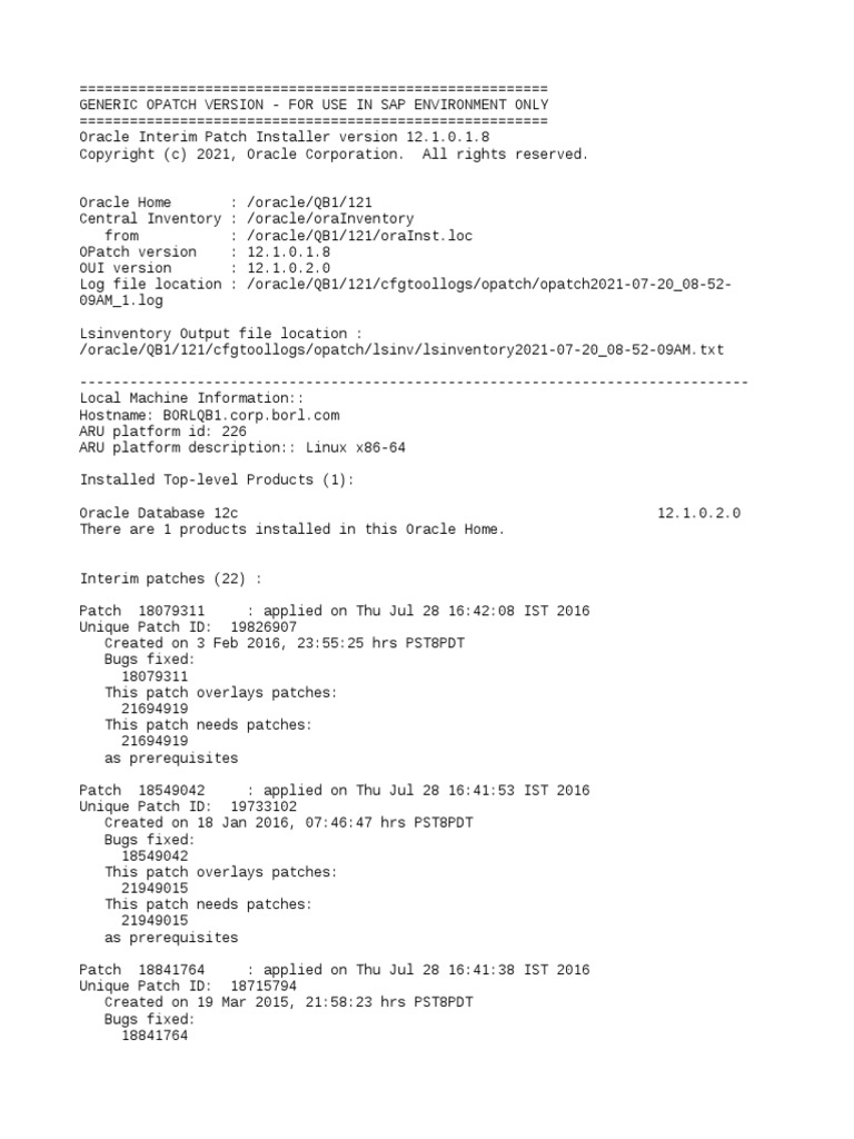 Opatch Lsinventory | PDF | Oracle Corporation | Systems Engineering