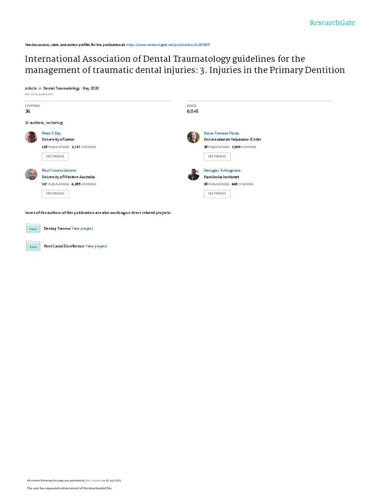 Trauma Guidlines Primary Dentition IADT 2020 | Download Free PDF ...