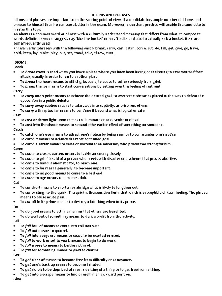 Idioms and Phrases | PDF | Phrase | Idiom