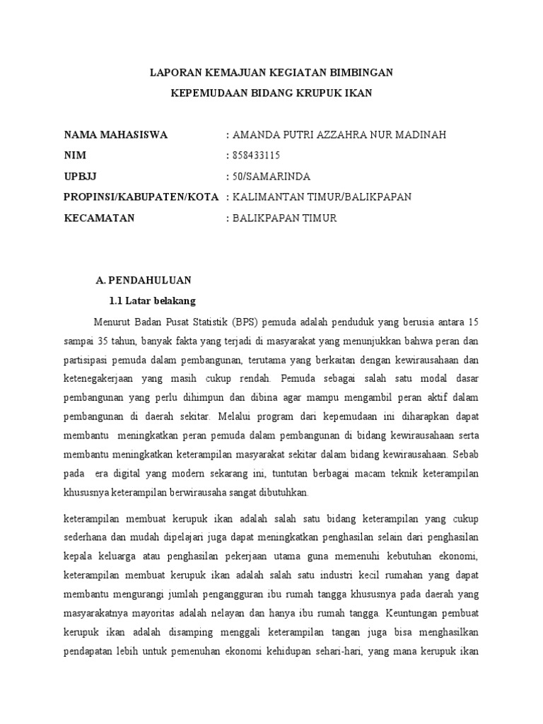 Laporan Kemajuan Kegiatan Kepemudaan | PDF