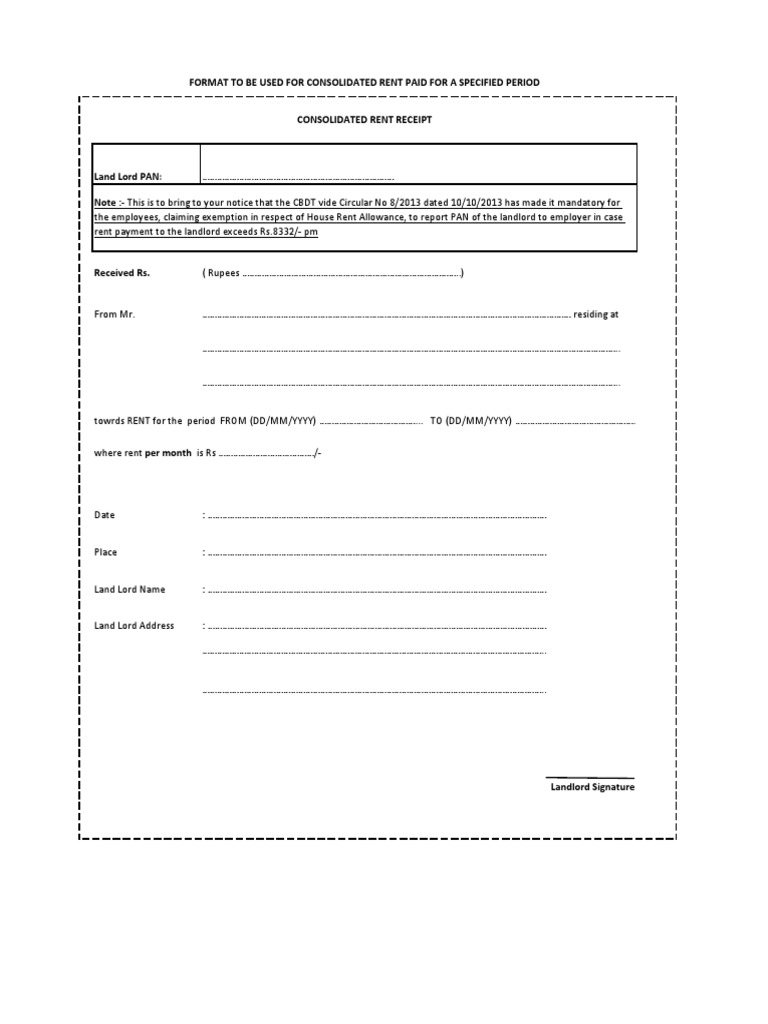 DLL HRA Consolidated Rent Receipt | PDF