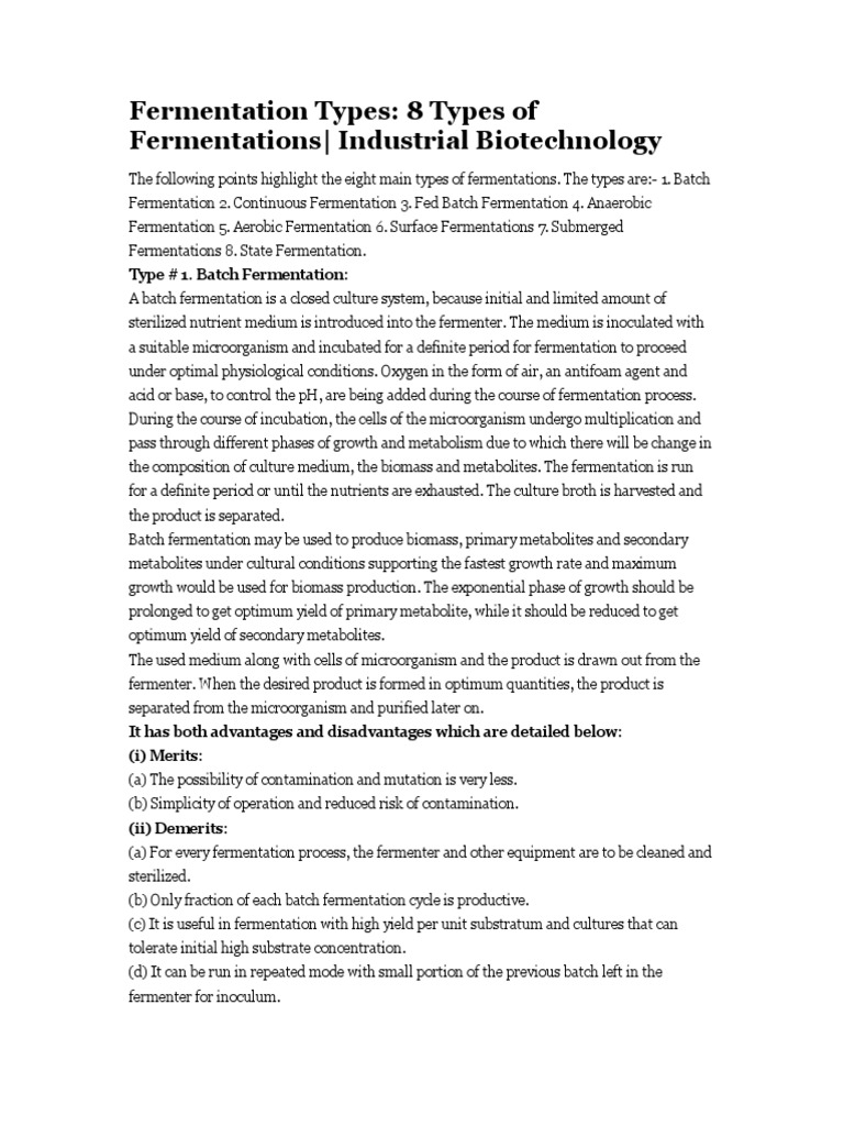 Fermentation Types: 8 Types of Fermentations - Industrial Biotechnology ...