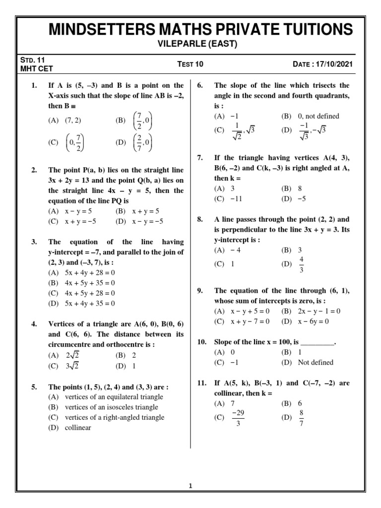Mindsetters Maths Private Tuitions: Vileparle (EAST) | PDF | Line ...