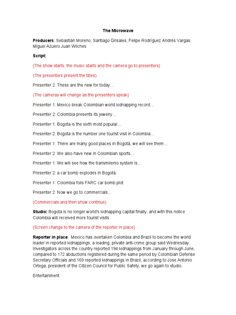 TV News Scripts | PDF | Bogotá | Tourism