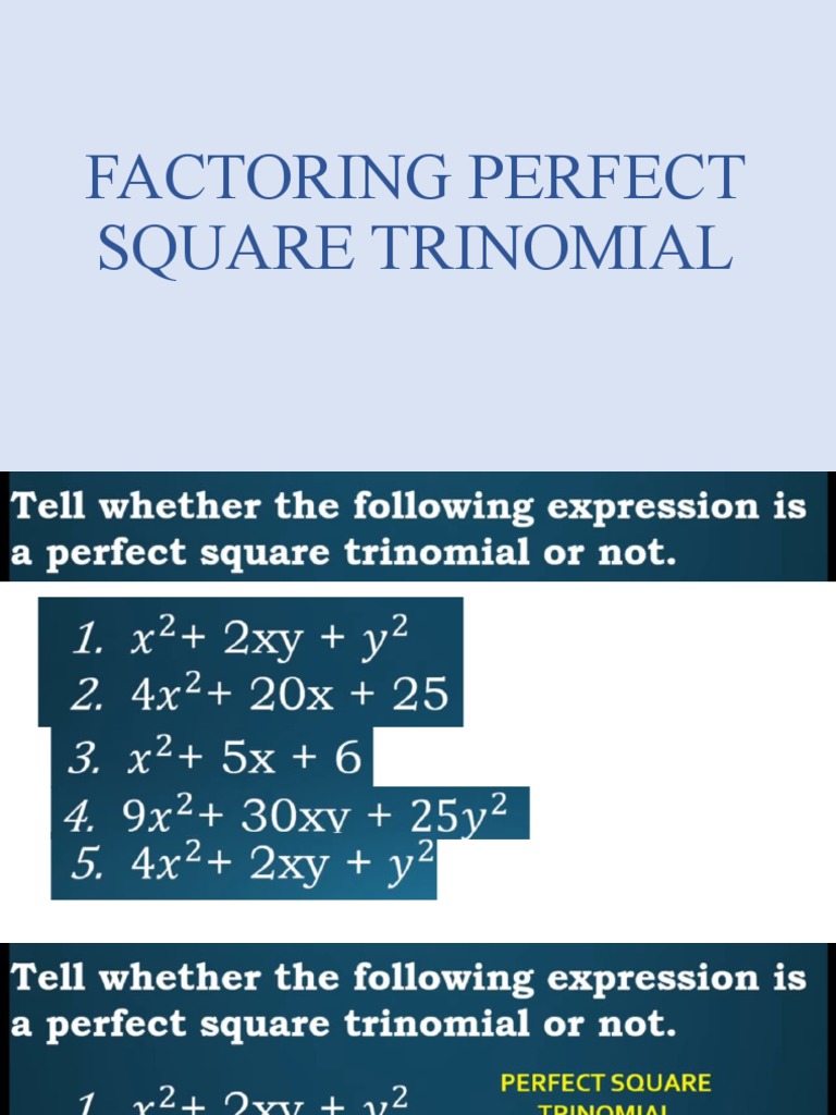 Factoring Perfect Square Trinomial | PDF