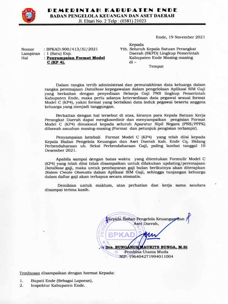 Surat Penyampaian Model C Tahun 2021 | PDF