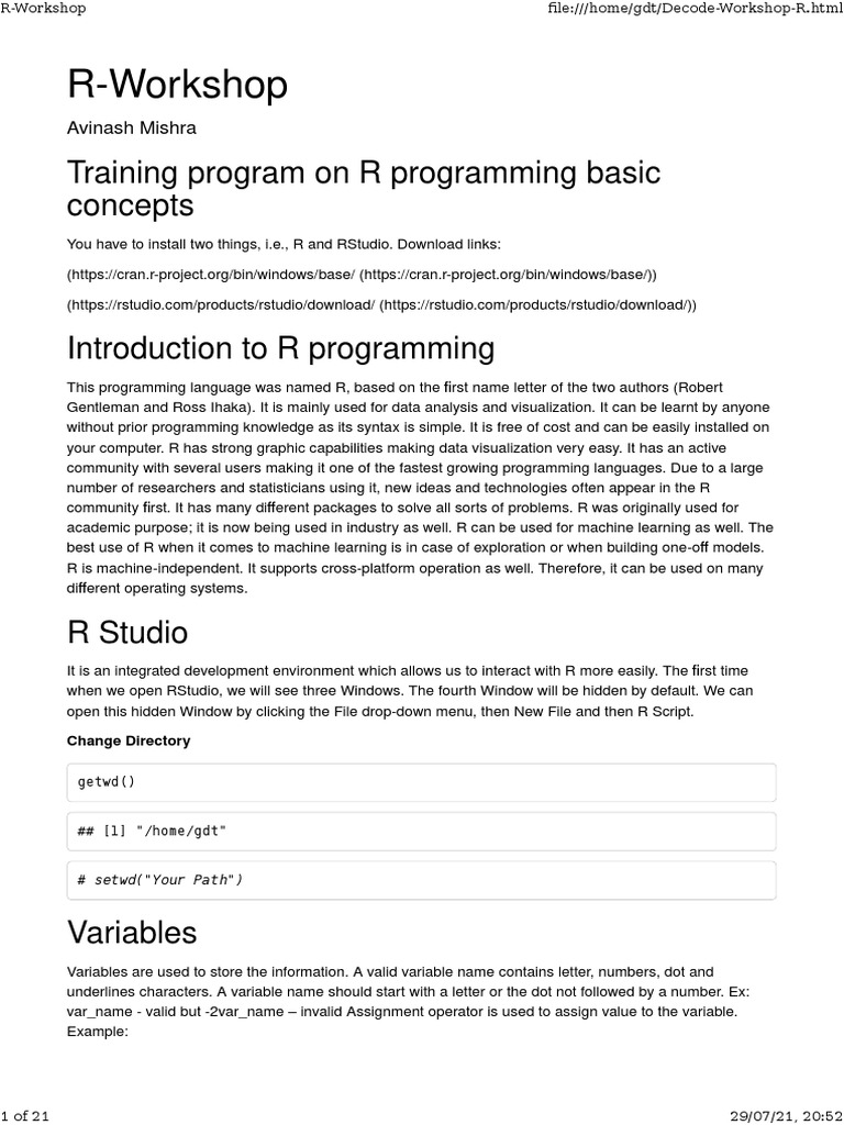 R-Workshop: Training Program On R Programming Basic Concepts | PDF | Array Data Structure ...
