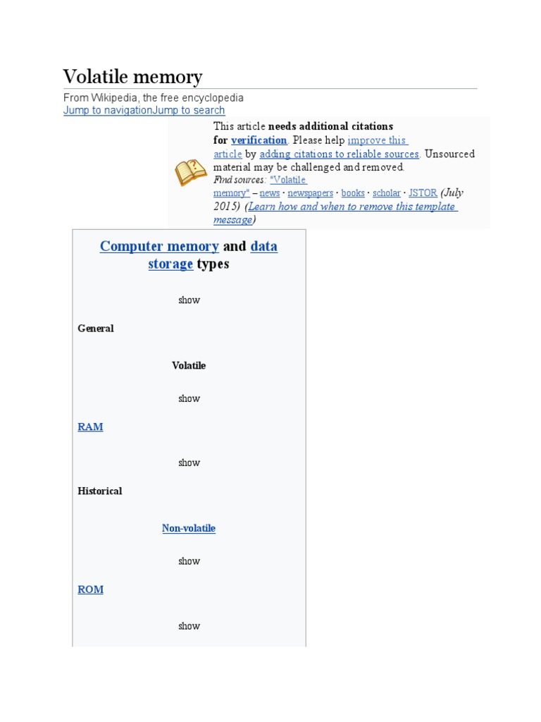 Volatile Memory Computer Memory Data Storage Pdf Random Access Memory Computer Data Storage