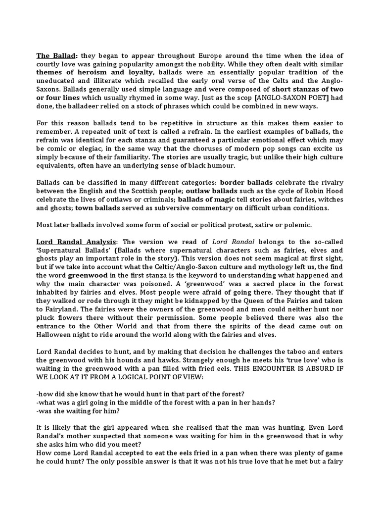 Ballad Lord Randal | PDF | Ballad | Fairies