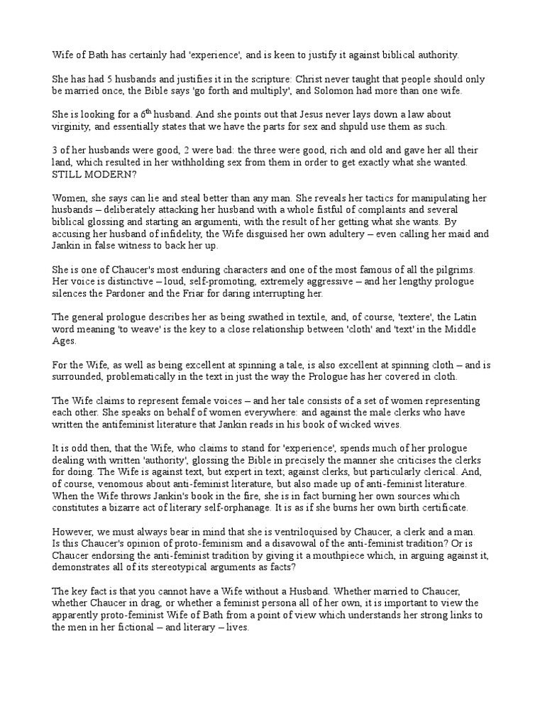 The Wife of Bath Analysis | PDF