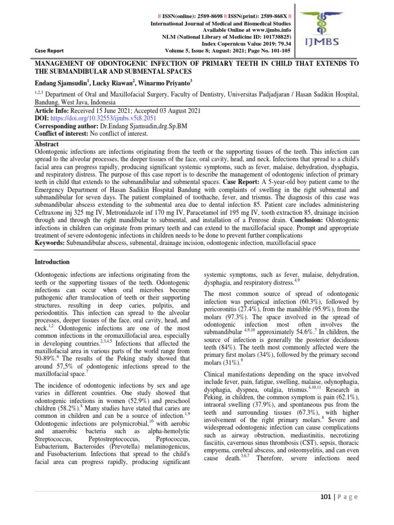Management of Odontogenic Infection of Primary Teeth in Child That ...