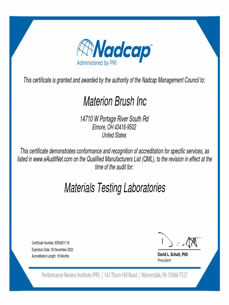 Nadcap MTL Cert Elmore Materion 2020 | PDF | Chemistry | Emission Spectrum