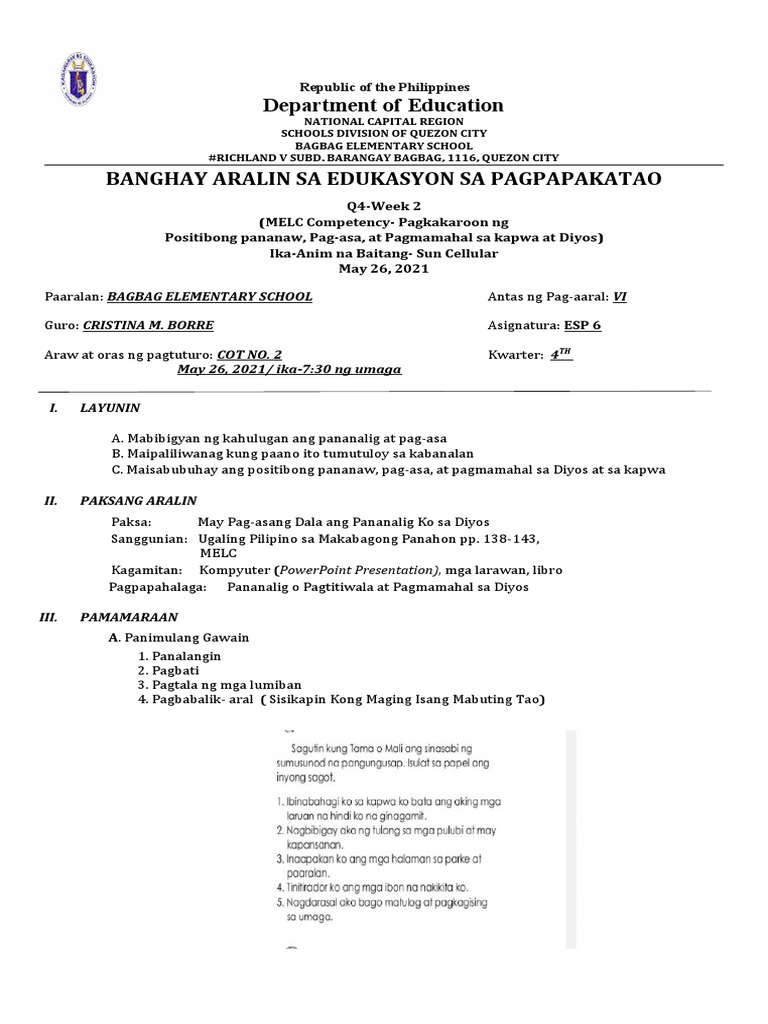 Detailed Lesson Plan in ESP 6 COT2 | PDF