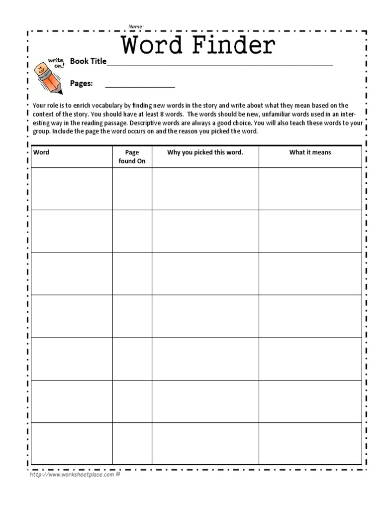 Literature Circle Worksheet C Word Finder | PDF | Career & Growth ...