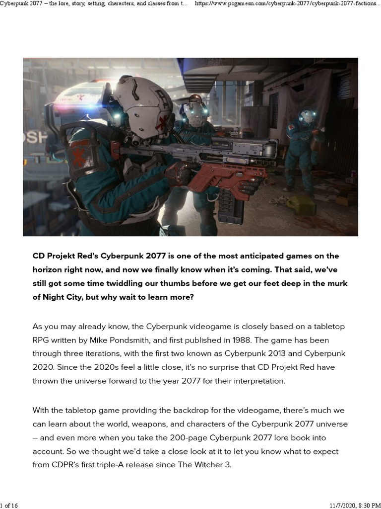 Cyberpunk 2077 The Lore Story Setting Pdf