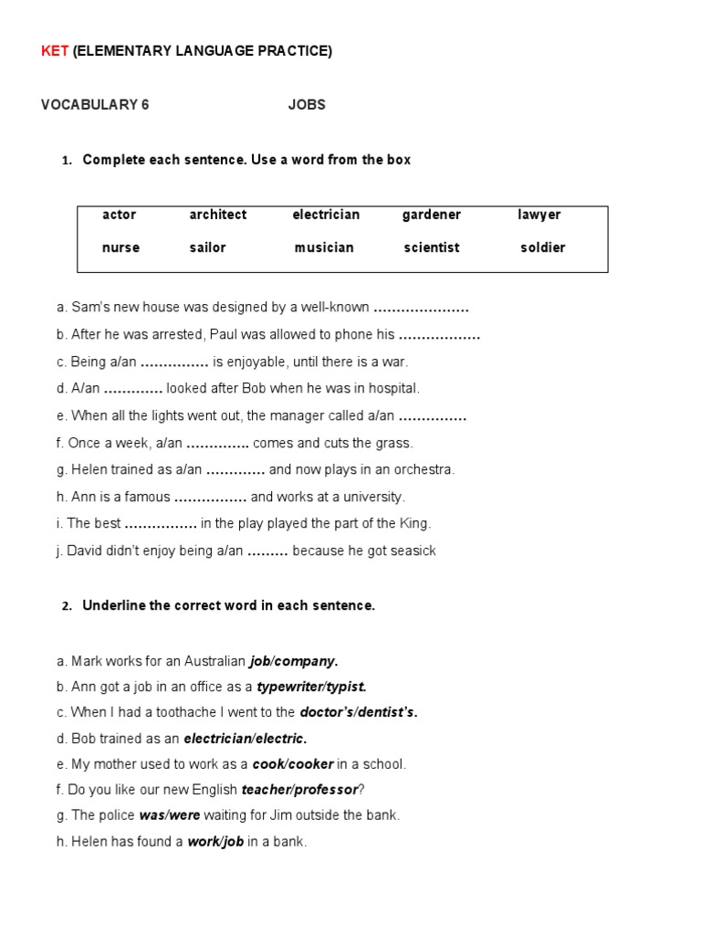Elementary Language Practice: Jobs Vocabulary | PDF