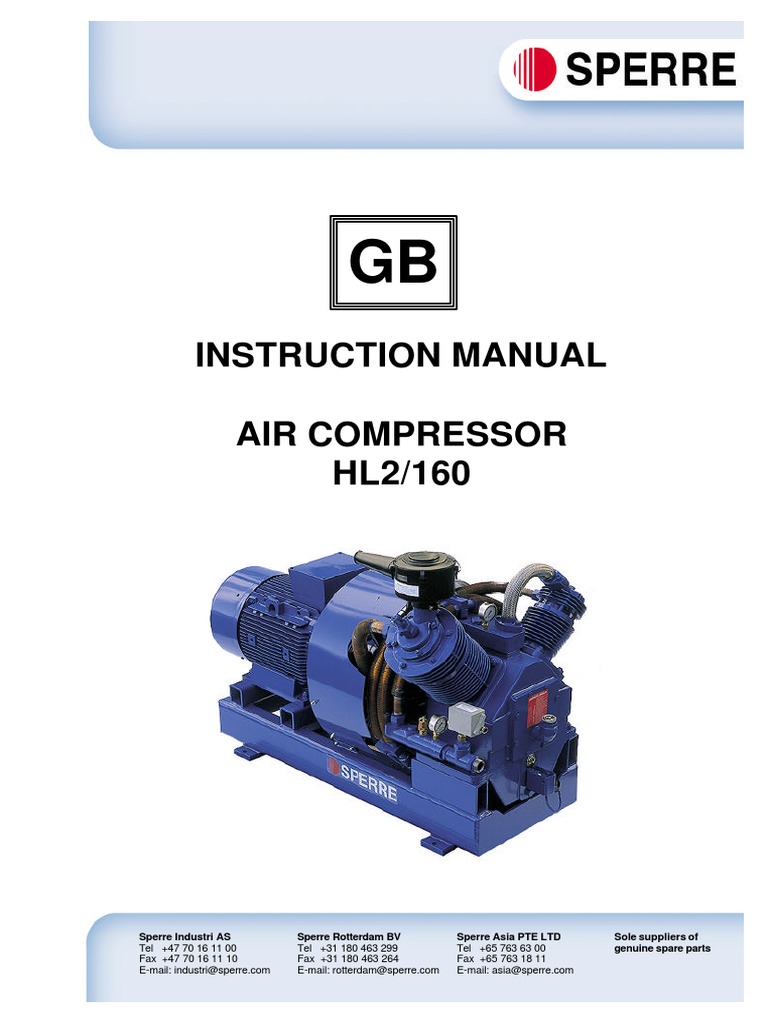 Instruction Manual Air Compressor HL2/160 | PDF | Piston | Valve