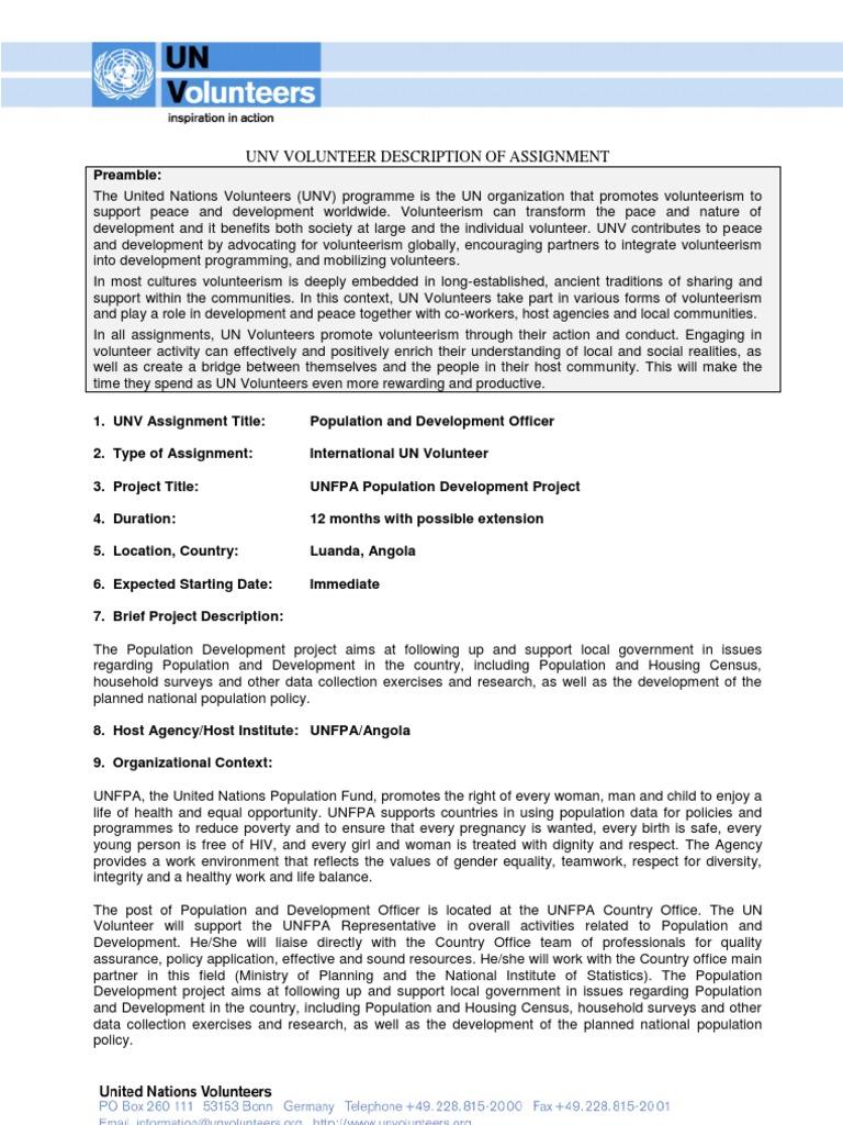 Unv Volunteer Description of Assignment | PDF | United Nations ...