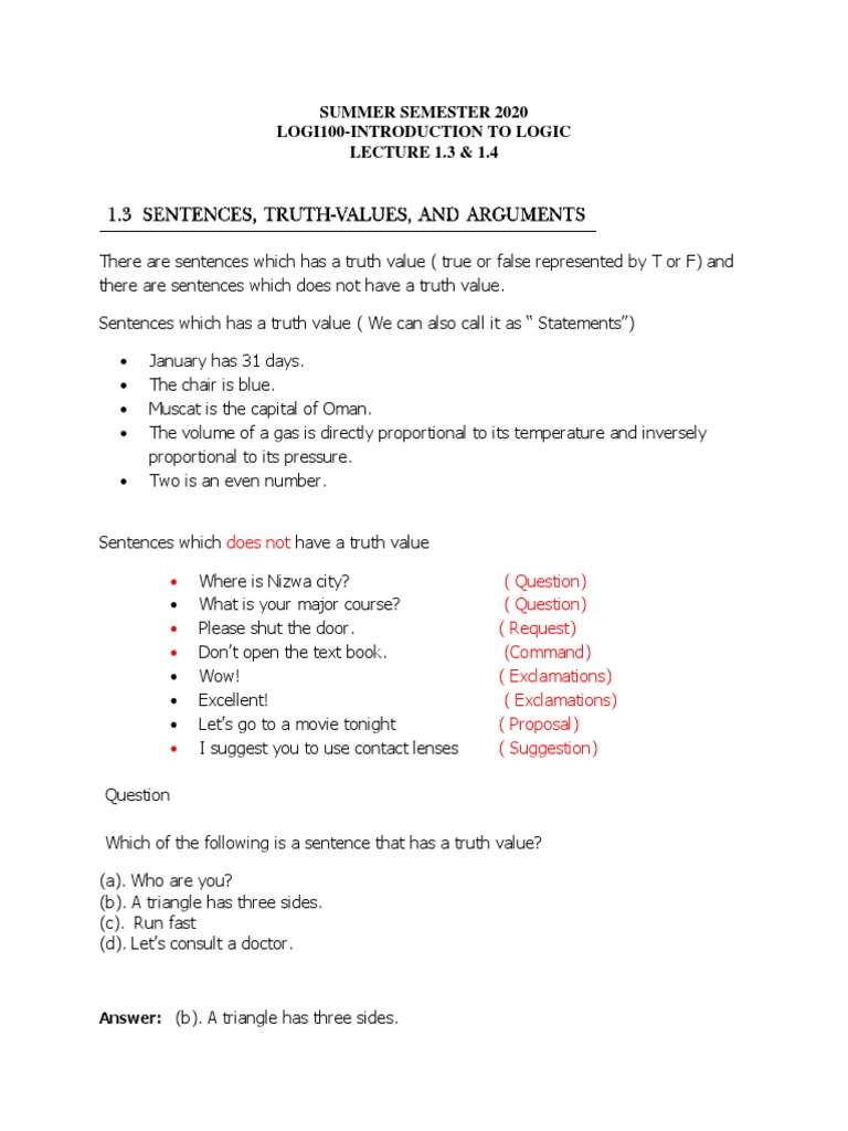 Summer Semester 2020 Logi100 Introduction To Logic Lecture 1 3 And 1 4 Pdf Deductive Reasoning