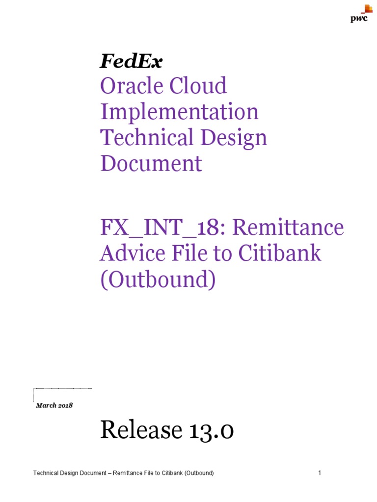 FX - INT - 18 FedEx Remittance File To Citibank TSD - v1.3 | PDF | File ...