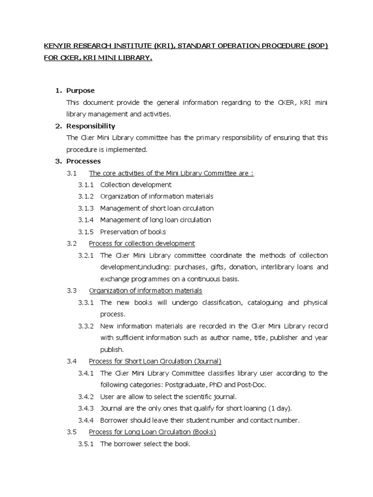 Sop For Library | PDF | Libraries | Books