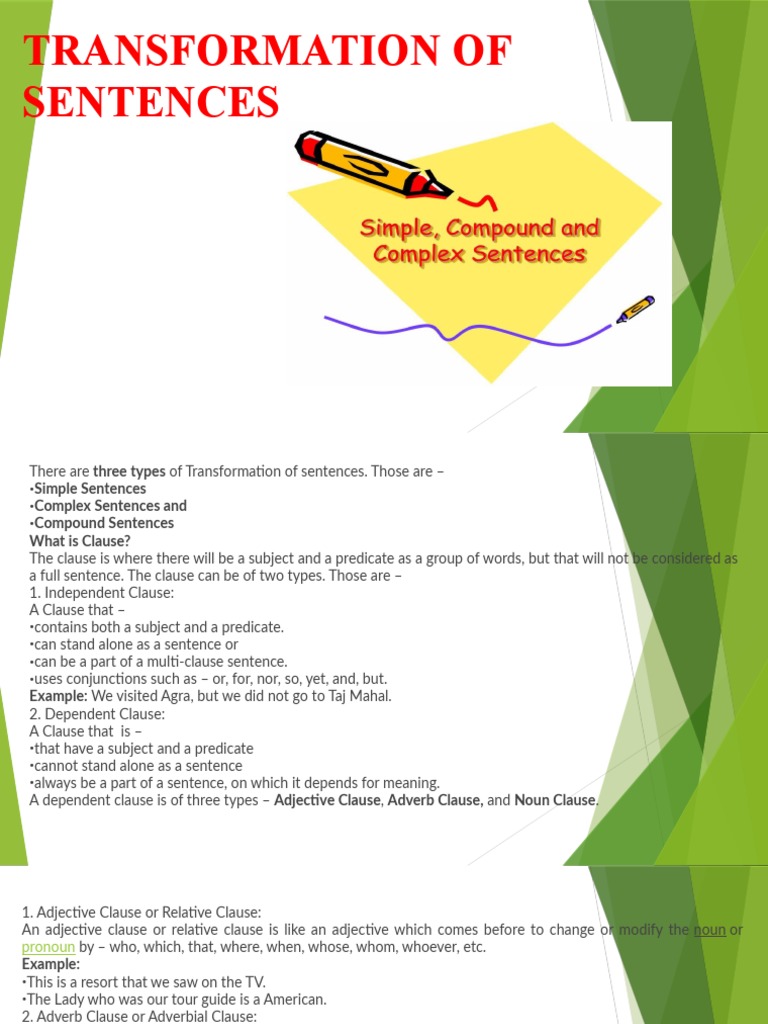 Transformation of Sentences | Download Free PDF | Clause | Sentence ...