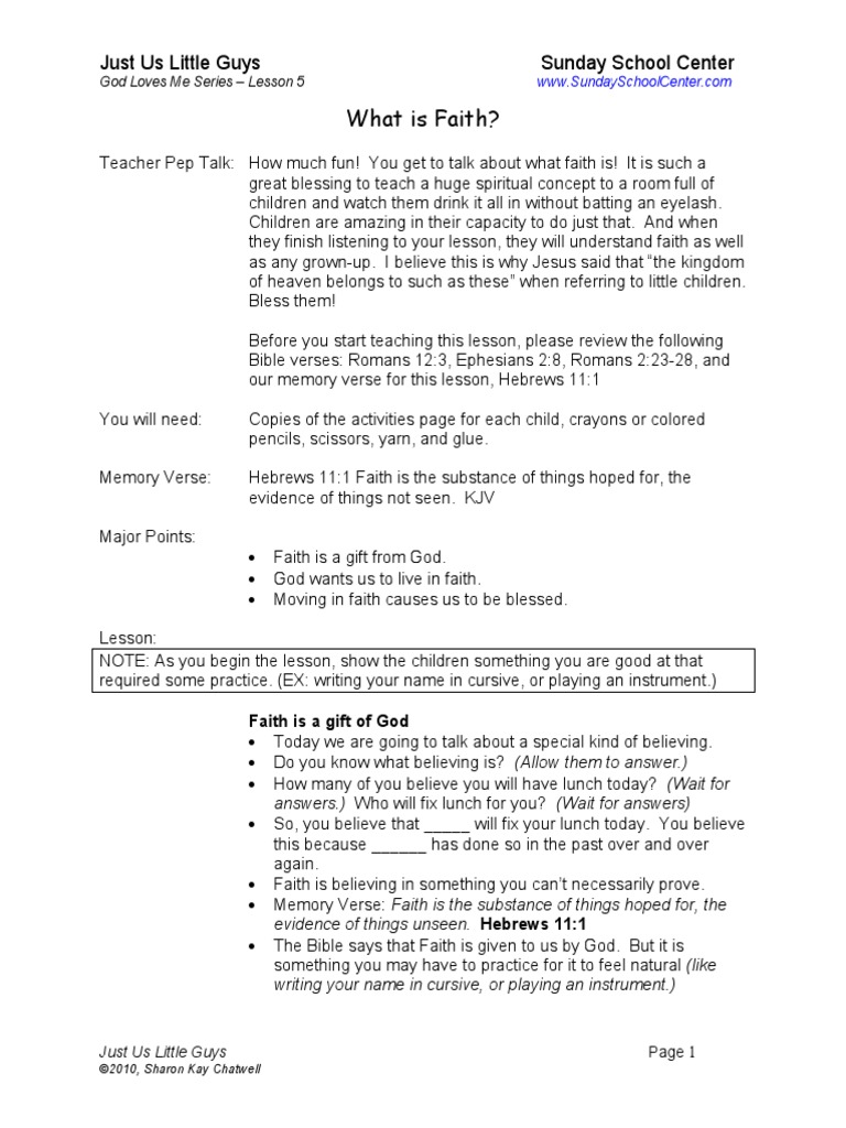 What Is Faith?: Just Us Little Guys Sunday School Center | PDF | Faith ...
