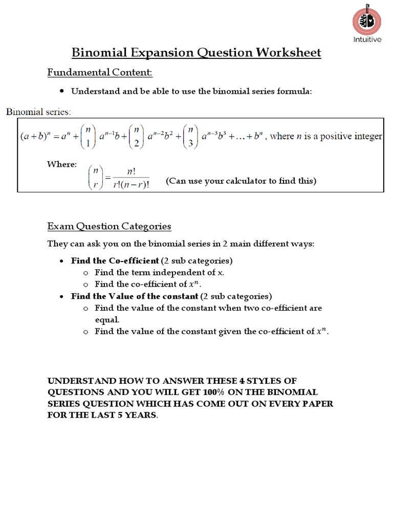 Binomial Expansion Question Worksheet | PDF | Language Arts & Discipline