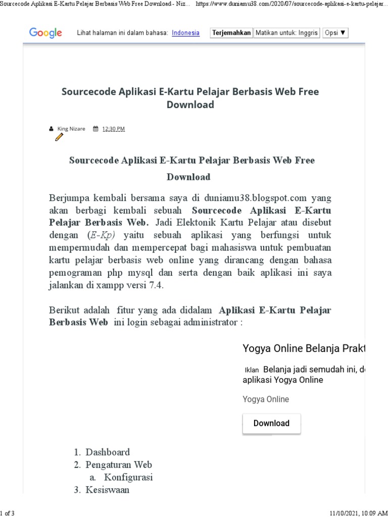 Sourcecode Aplikasi E-Kartu Pelajar Berbasis Web Free Download - Nizare Life'95 | PDF