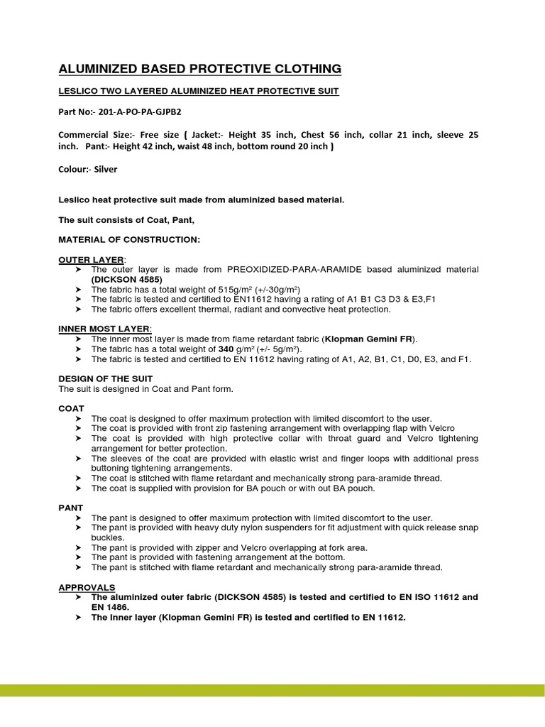 Aluminize Jacket 0 Pant | PDF
