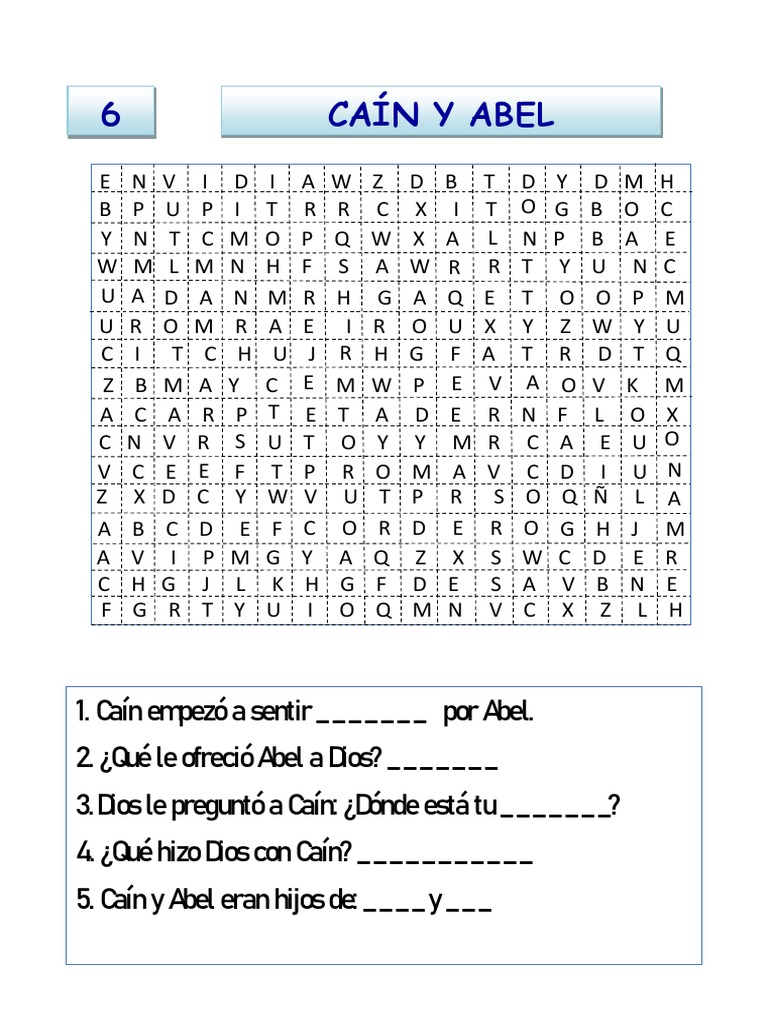 Tema 6 - Caín y Abel FICHA DE TRABAJO. | PDF