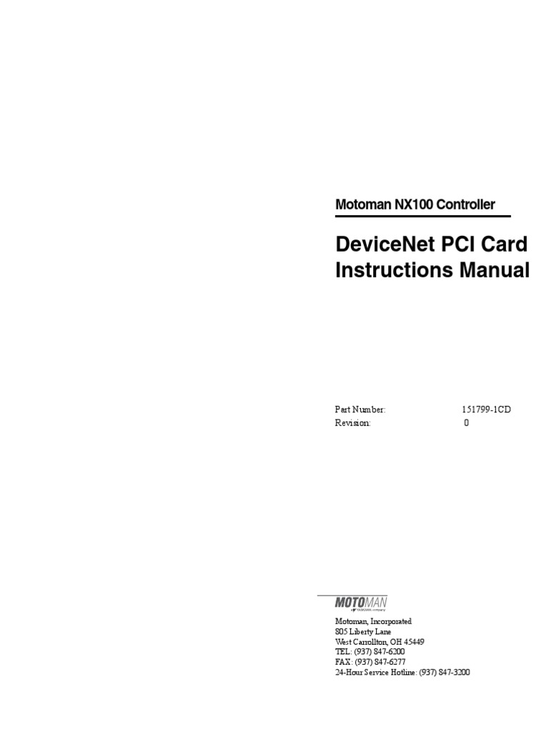 Devicenet Pci Card Instructions Manual: Motoman Nx100 Controller | PDF | Input/Output | Safety