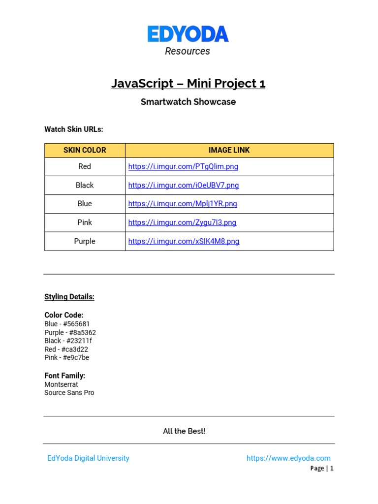 Javascript - Mini Project 1: Resources | PDF