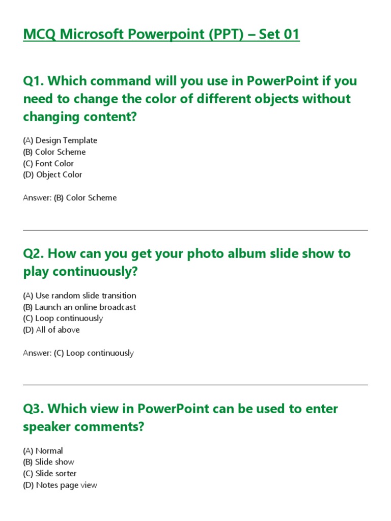 Powerpoint Mcqs | PDF | Microsoft Power Point | Page Layout
