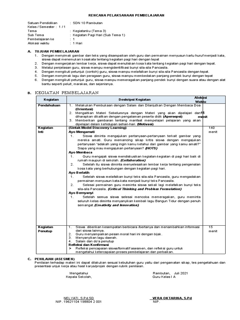 RPP Tema 3 Pemb. 1 | PDF