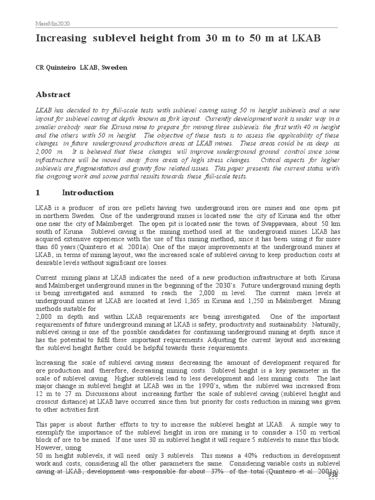 MassMin 2020 50m LKAB | PDF | Mining | Borehole