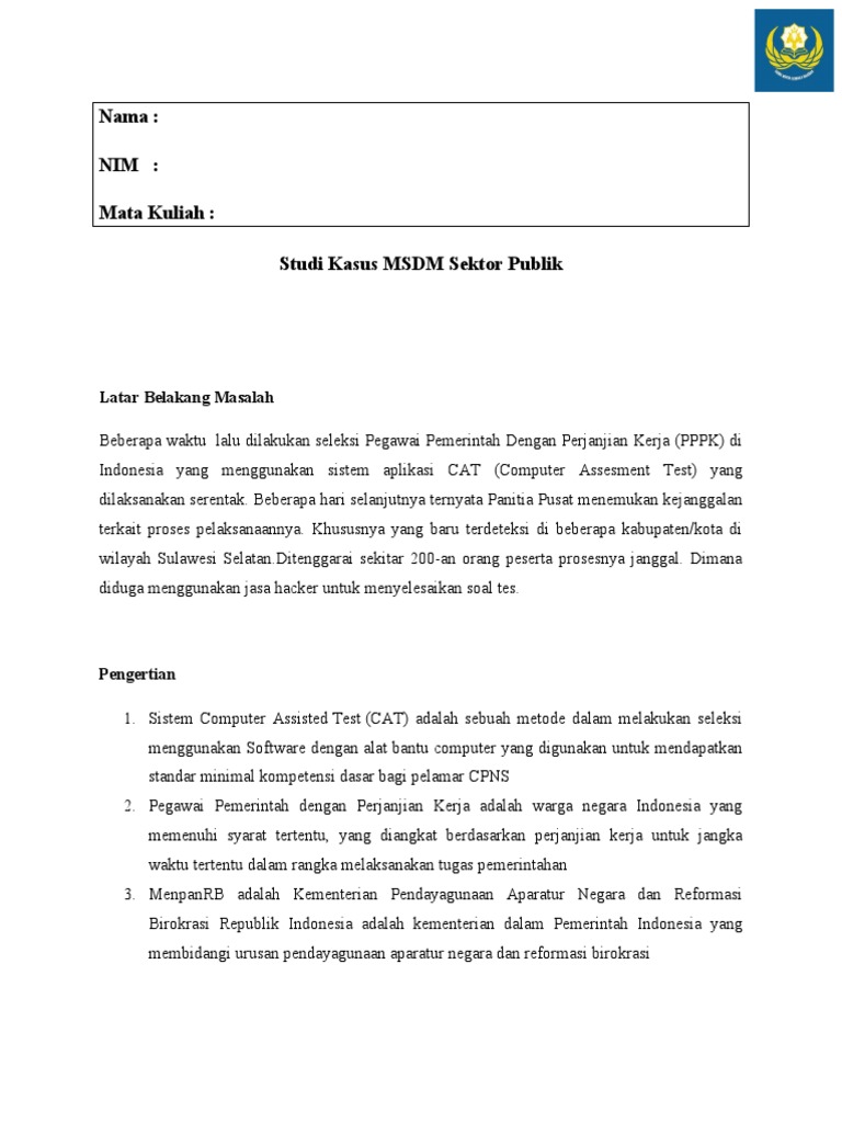 Studi Kasus MSDM Sektor Publik | PDF | Komputer | Teknologi & Rekayasa