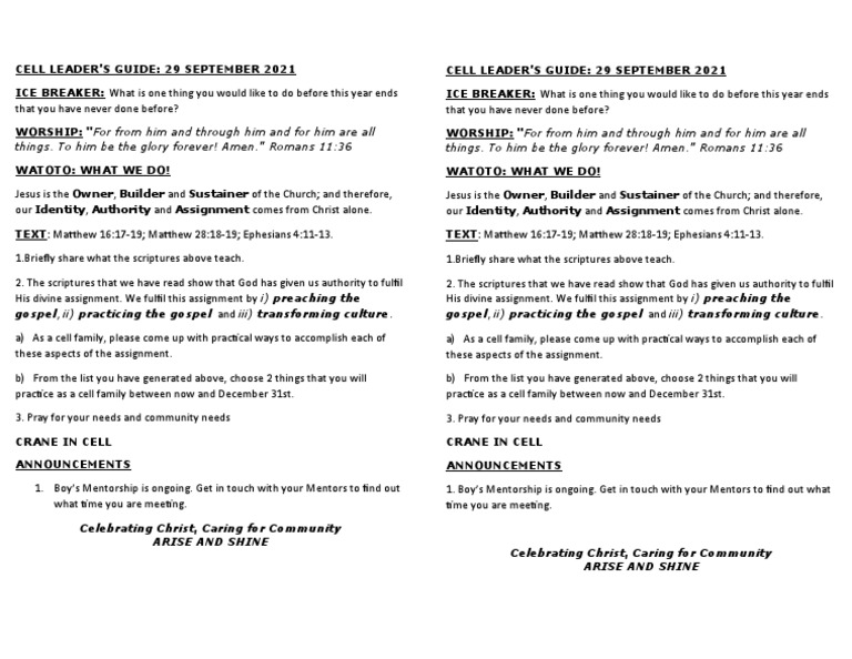 Cell Leaders Guide | Download Free PDF | Gospel Of Matthew | Jesus