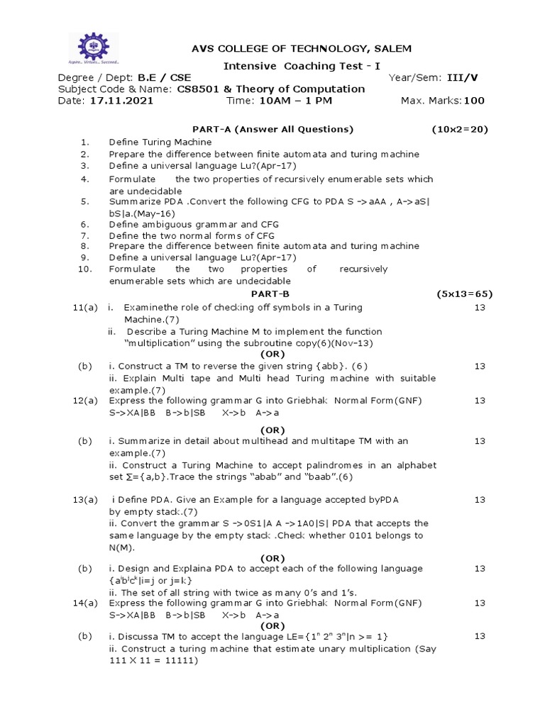 PART-A (Answer All Questions) (10x2 20) | PDF | Applied Mathematics | Syntax (Logic)