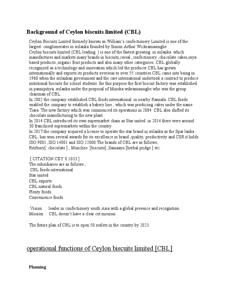 Background of Ceylon Biscuits Limited | PDF | Business | Economies