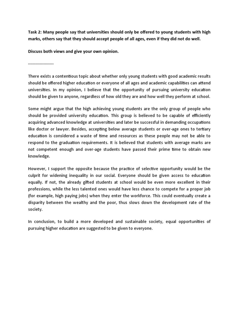 Many People Say That Universities Should Only Be Offered To Young ...