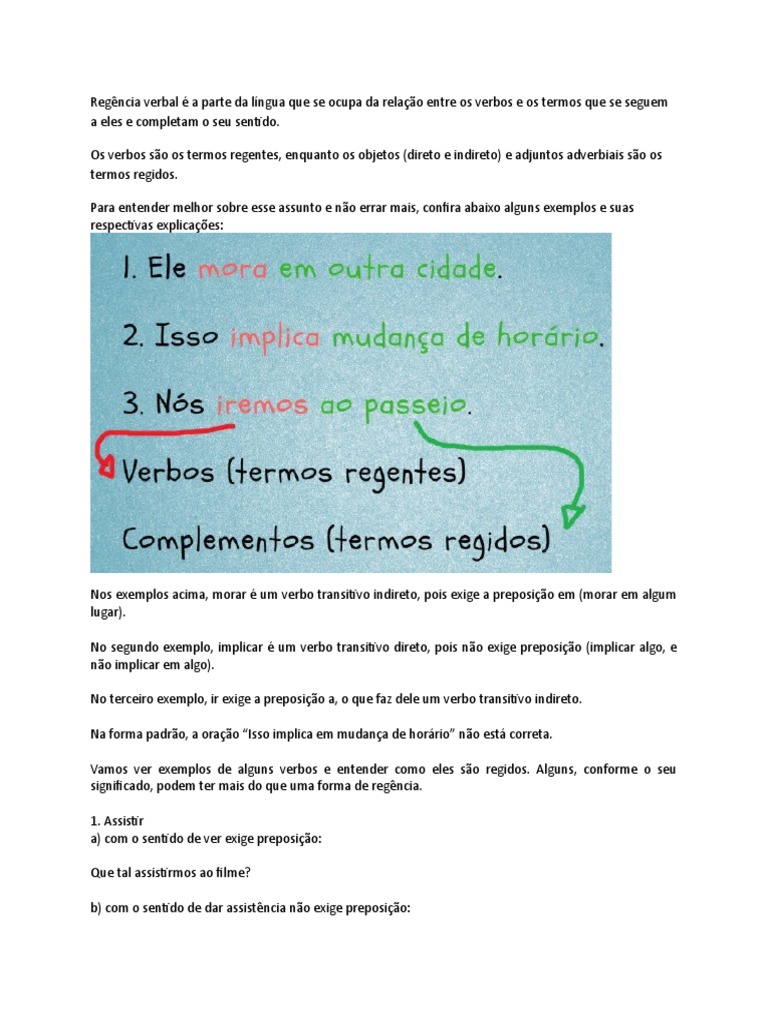 Regência verbal e nominal: exemplos de verbos e nomes regidos e suas ...