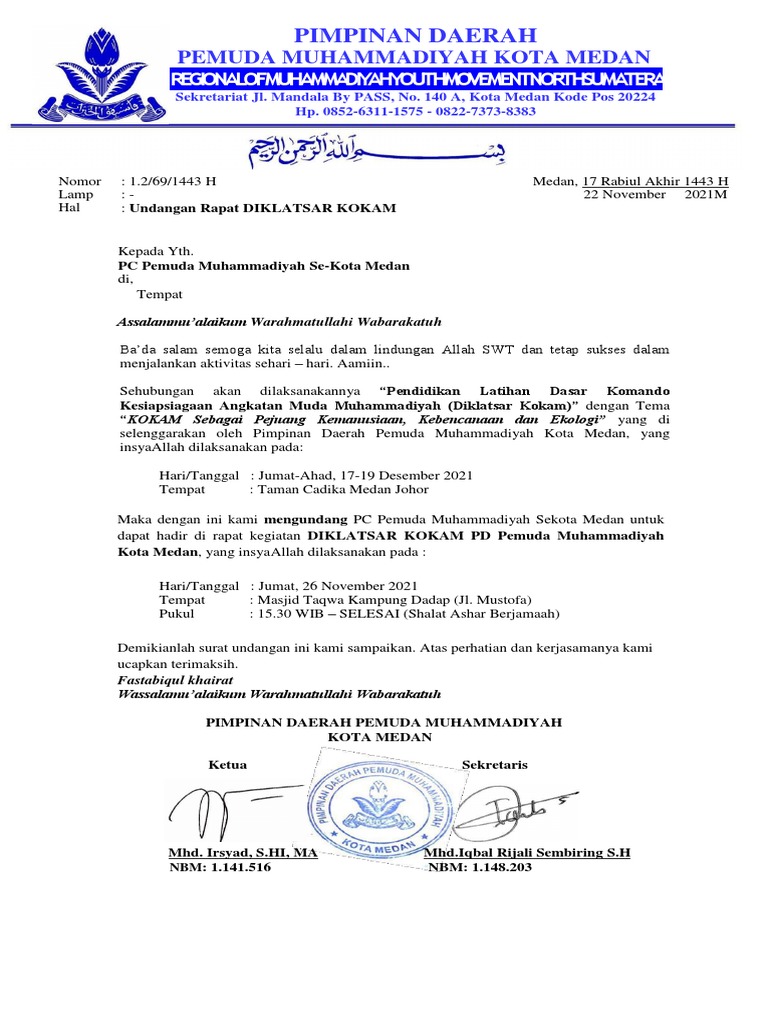 Undangan Rapat Diklatsar PDPM Ke PCPM | PDF