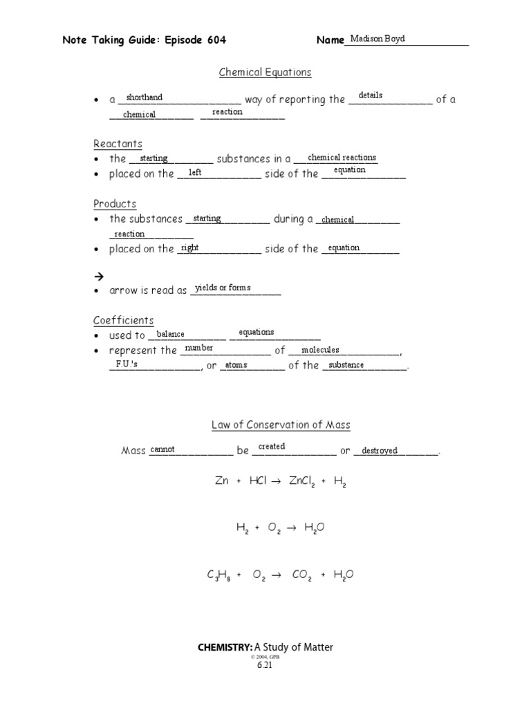 Note Taking Guide: Episode 604 Name - : Madison Boyd | PDF | Atoms ...