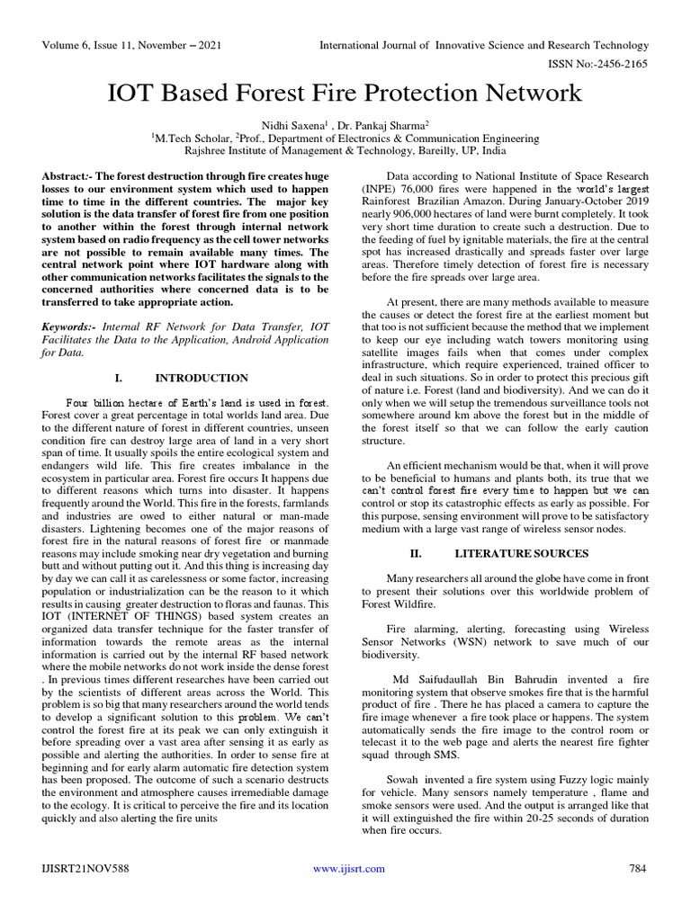IOT Based Forest Fire Protection Network | PDF | Wildfire | Internet Of ...