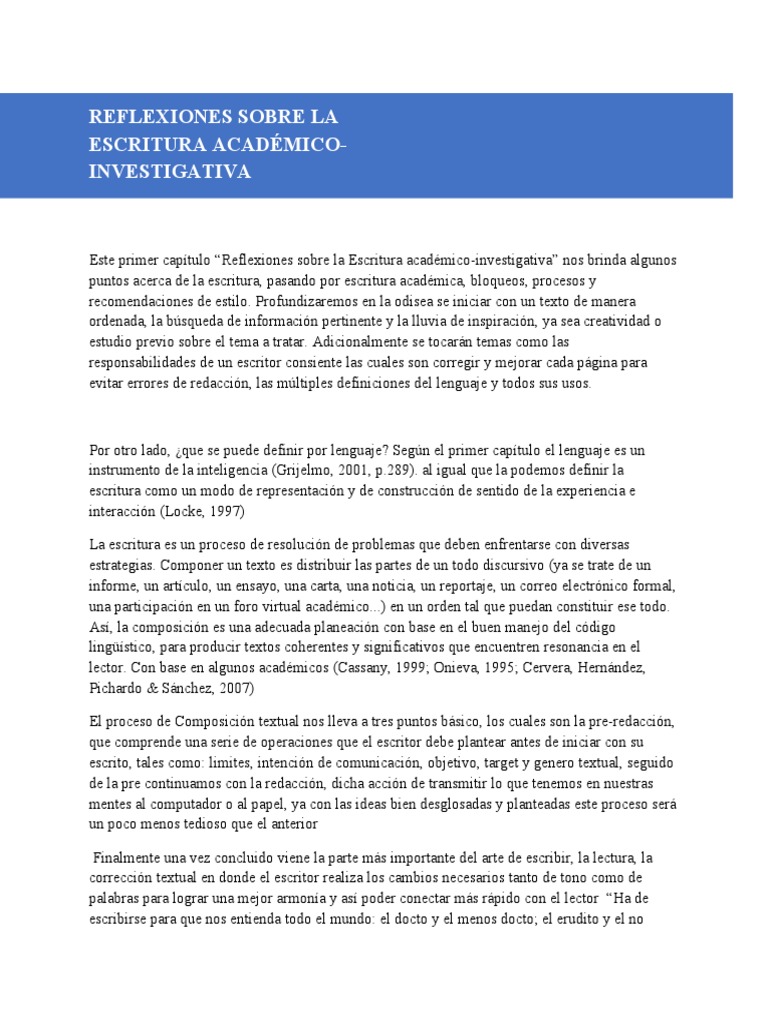 Reflexiones Sobre La Escritura Academica | PDF | Escritura | Cognición