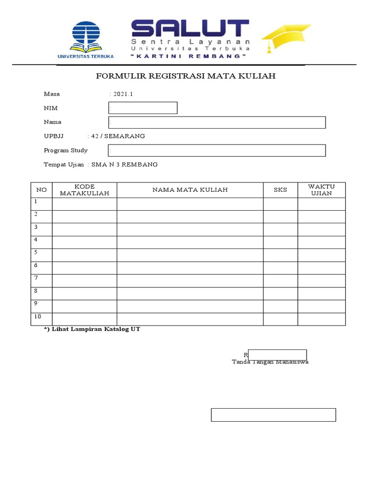 (Reguler) Formulir Registrasi Mata Kuliah Ut | PDF