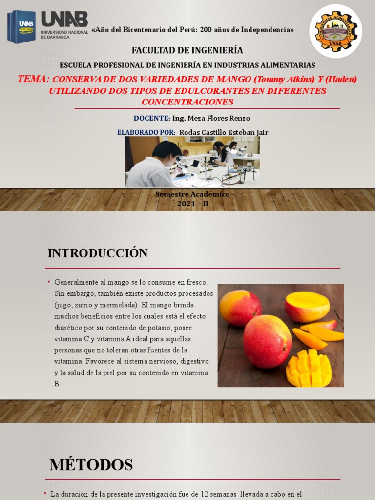 Conserva De Dos Variedades De Mango Pdf Mango ácido