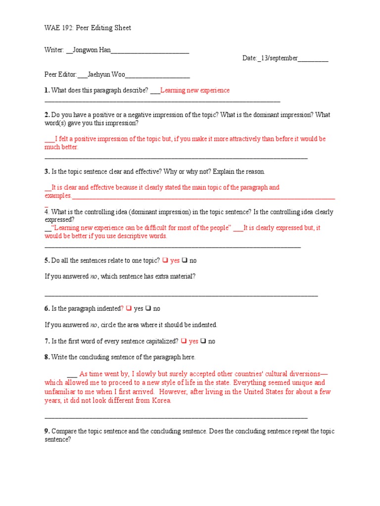 192 Peer Editing Sheet - Descriptive Paragraph - Place | PDF ...