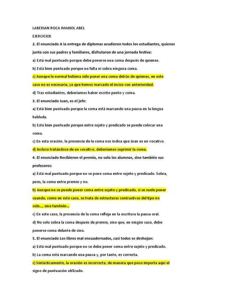 Ejercicios de Puntuación y Soluciones | PDF | Coma | Oración (Lingüística)